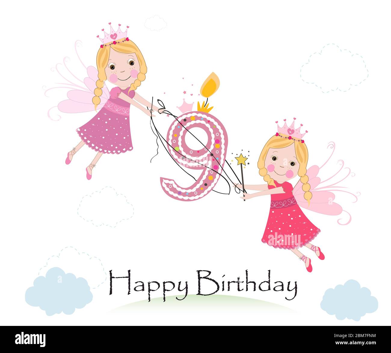 Happy nintht birthday with cute fairy tale greeting card vector Stock ...