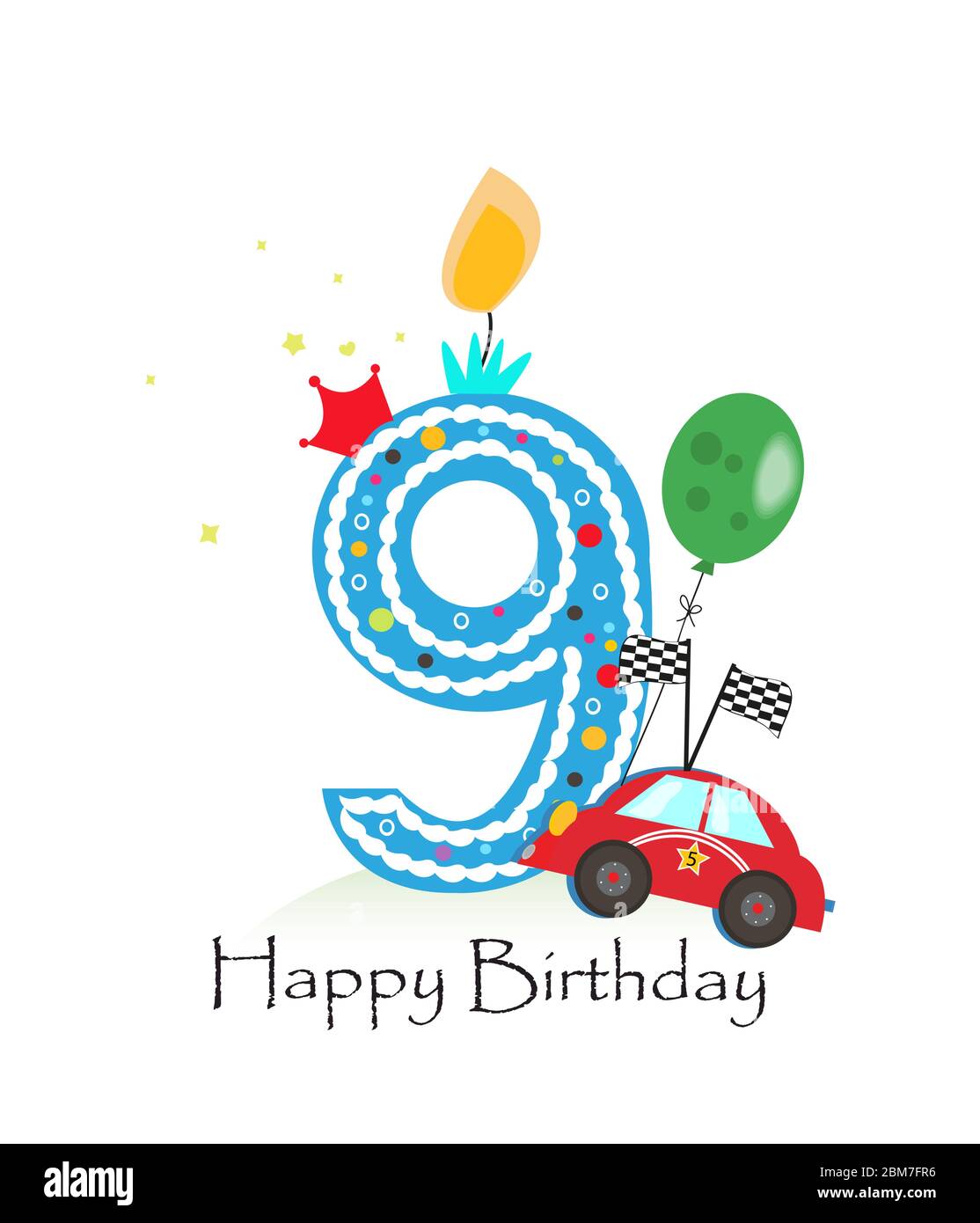 Happy nineth birthday candle. Baby boy greeting card with race car ...