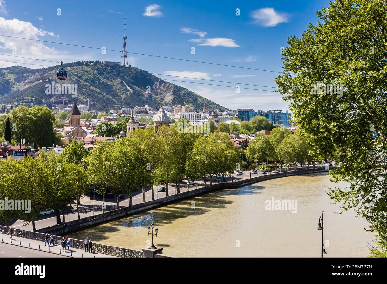 Fragment of Metekhi bridge over the Kura river in Tbilisi, connects the ...