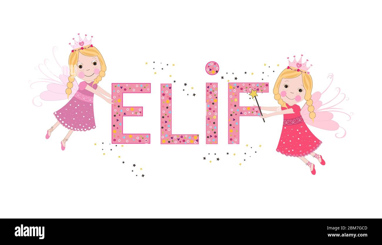 Elif female name with cute fairy tale vector Stock Vector Image & Art ...