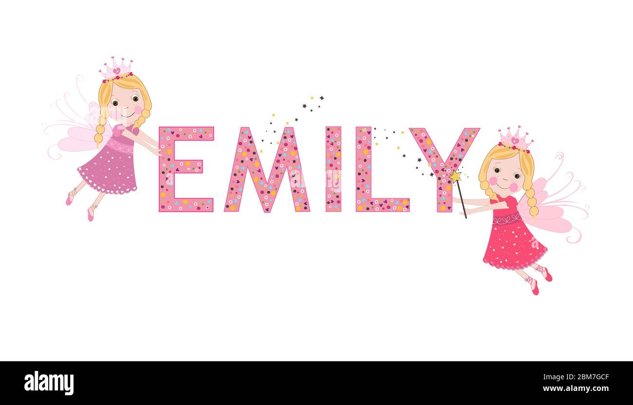 Emily female name with cute fairy tale vector Stock Vector Image & Art ...
