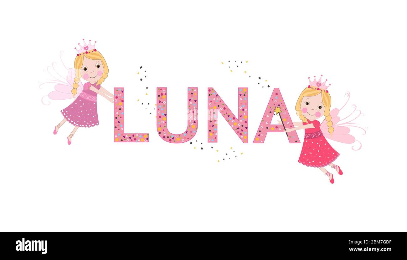 Luna female name with cute fairy tale vector Stock Vector Image & Art ...