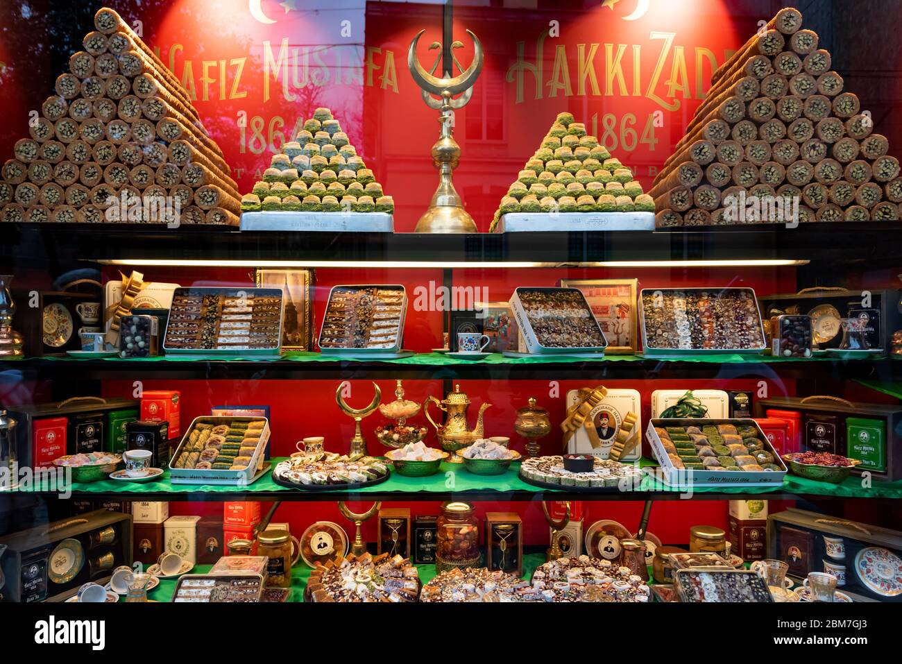 February 19, 2018: Shop window of Hafiz Mustafa baklava sweet shop ...