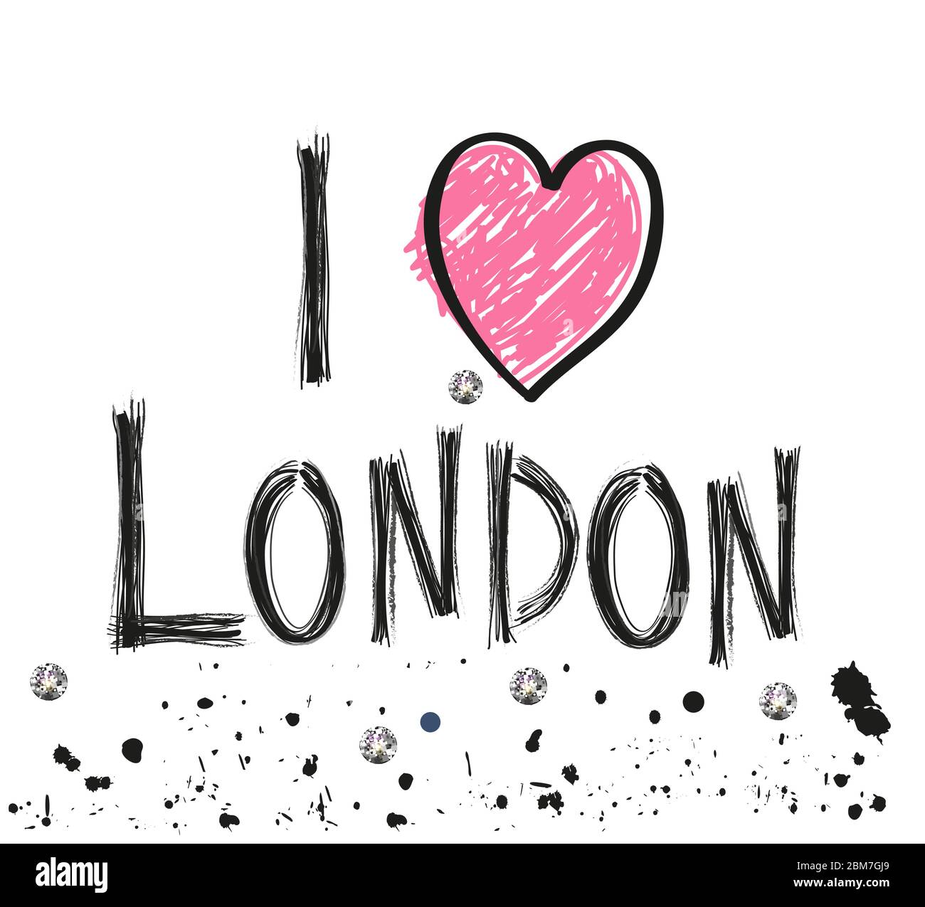 i love london hand drawn letter with sparkling dots and paint splash ...