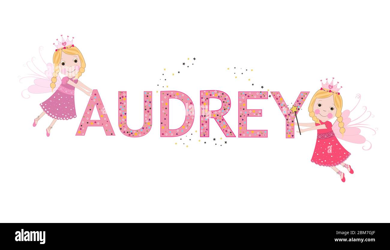 Audrey Female Name With Cute Fairy Tale Vector Stock Vector Image And Art