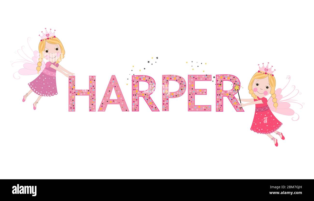 Harper Female Name With Cute Fairy Tale Vector Stock Vector Image And Art