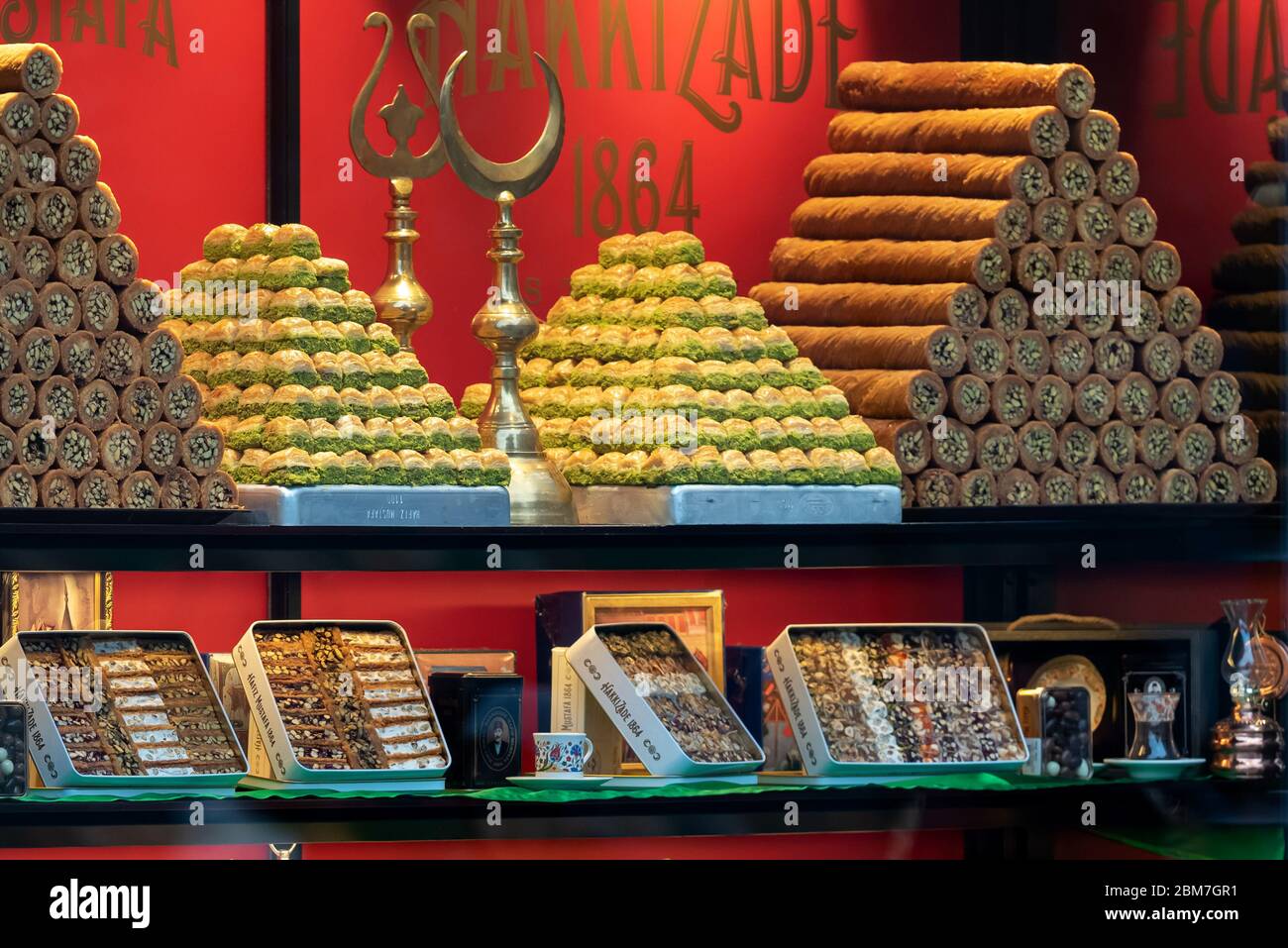 February 19, 2018: Shop window of Hafiz Mustafa baklava sweet shop ...
