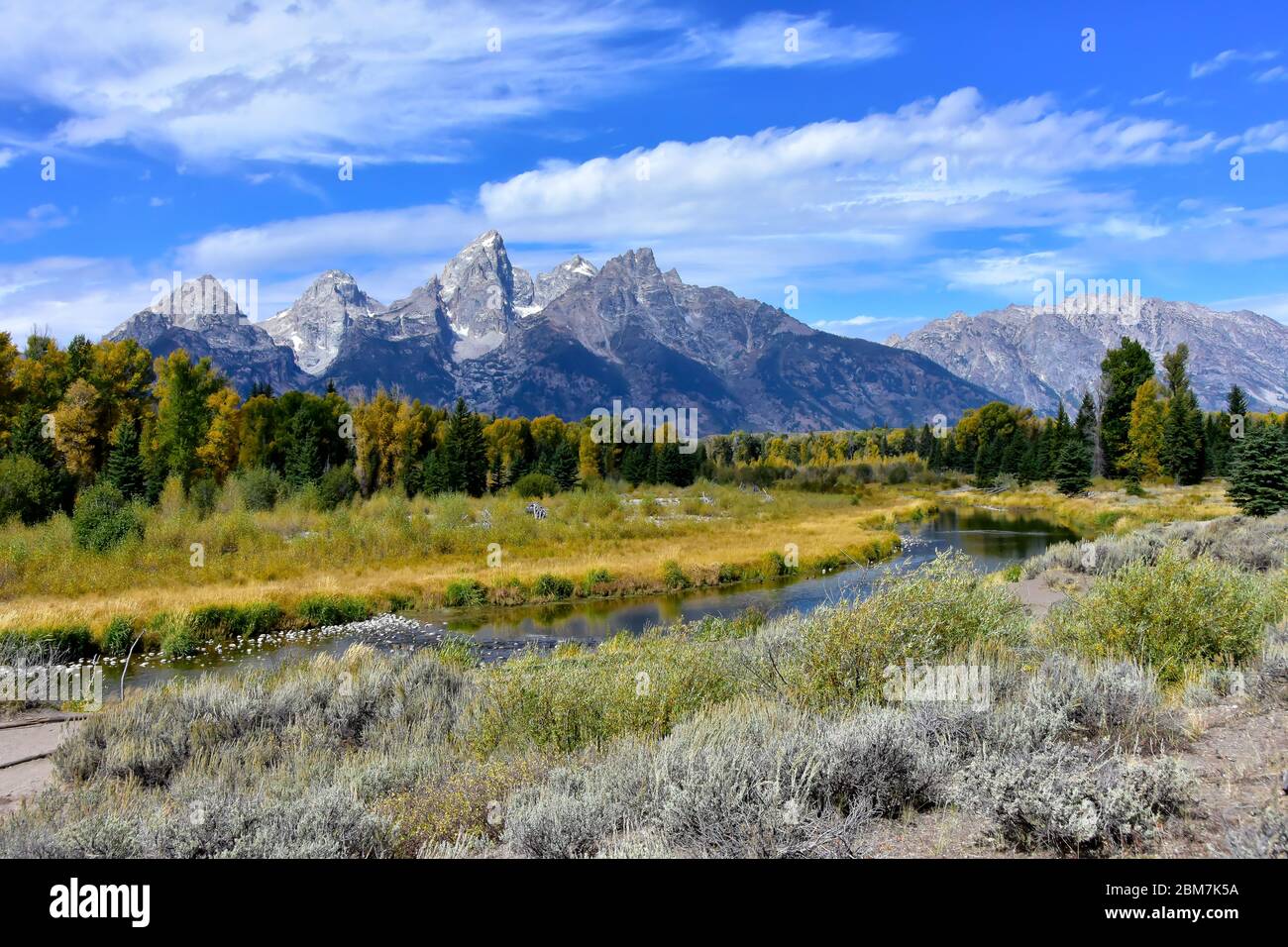 View of the Grand Tetons and the Snake River Stock Photo - Alamy