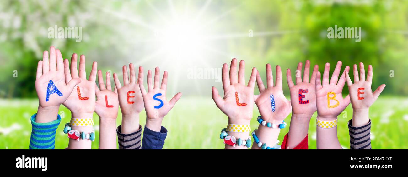 Children Hands Building Word Alles Liebe Means Best Wishes, Grass ...