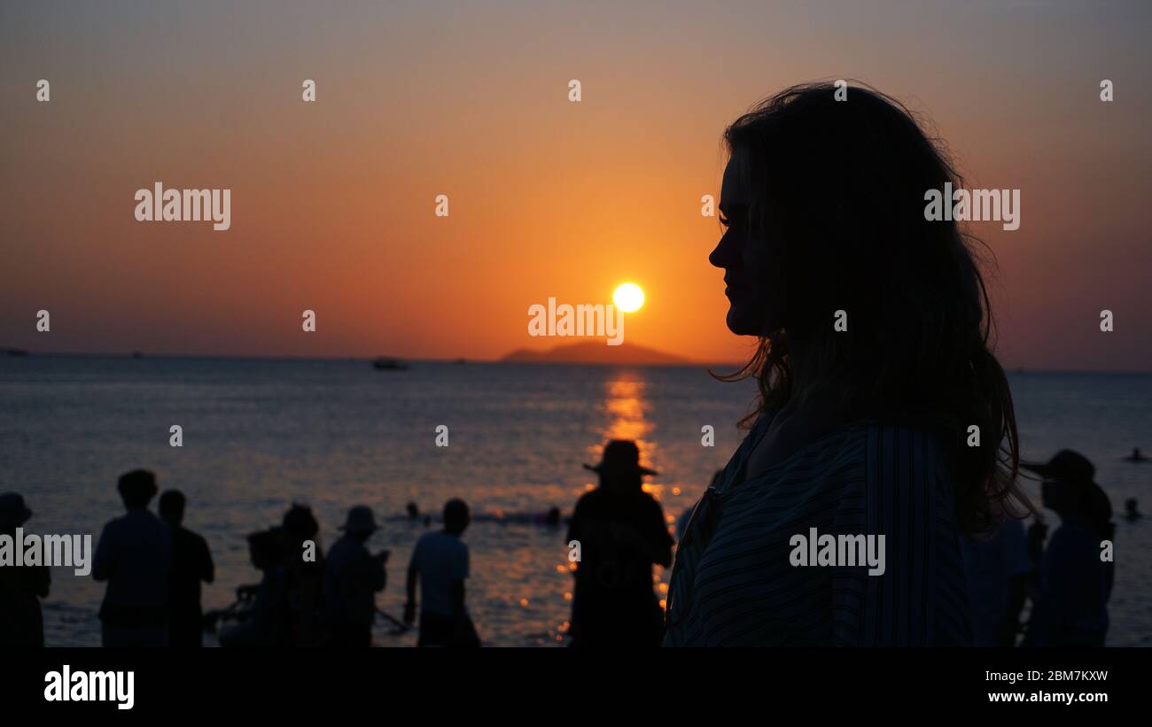 Side View Girl Ocean Sunset High Resolution Stock Photography and ...