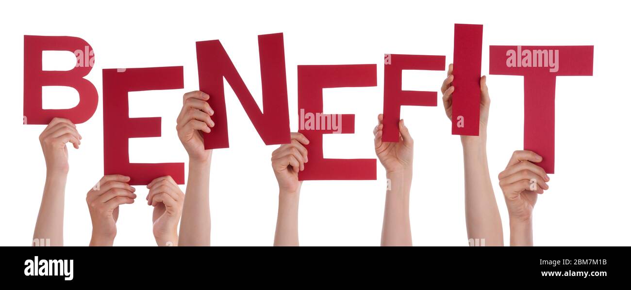 People Hands Holding Word Benefit, Isolated Background Stock Photo - Alamy