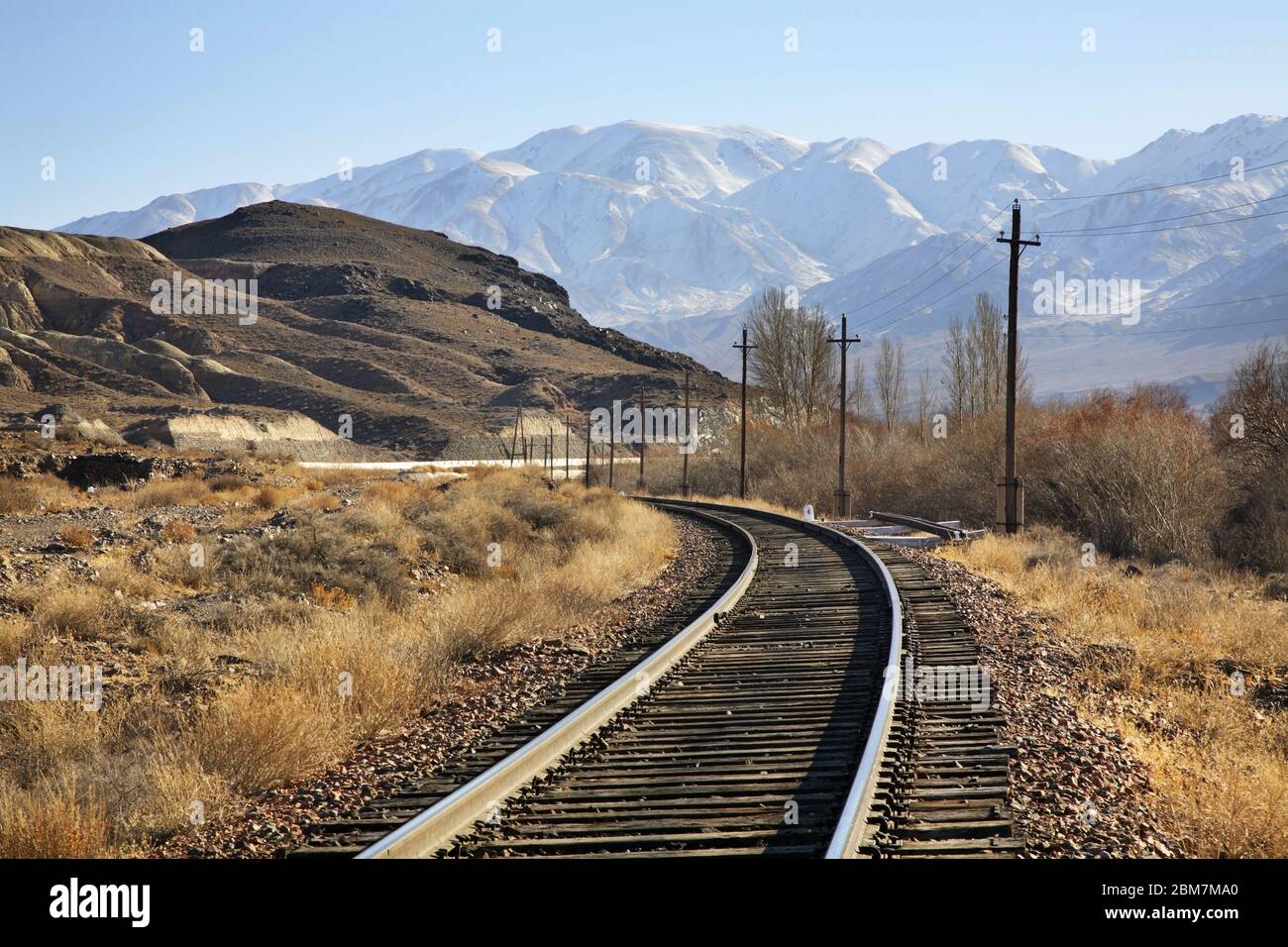 Railway in Boom Gorge. Kyrgyzstan Stock Photo - Alamy