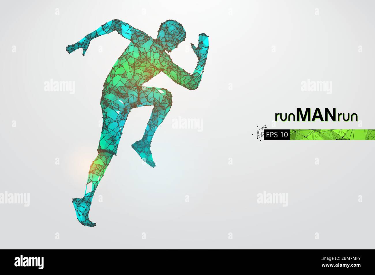 Abstract silhouette of a wireframe running athlete, man on the white ...