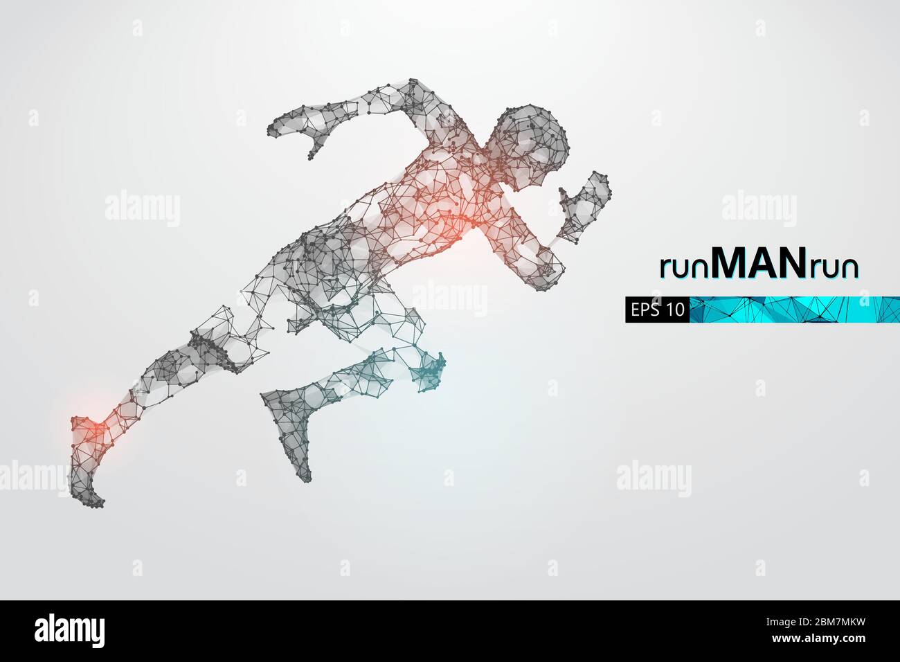 Abstract silhouette of a wireframe running athlete, man on the white ...