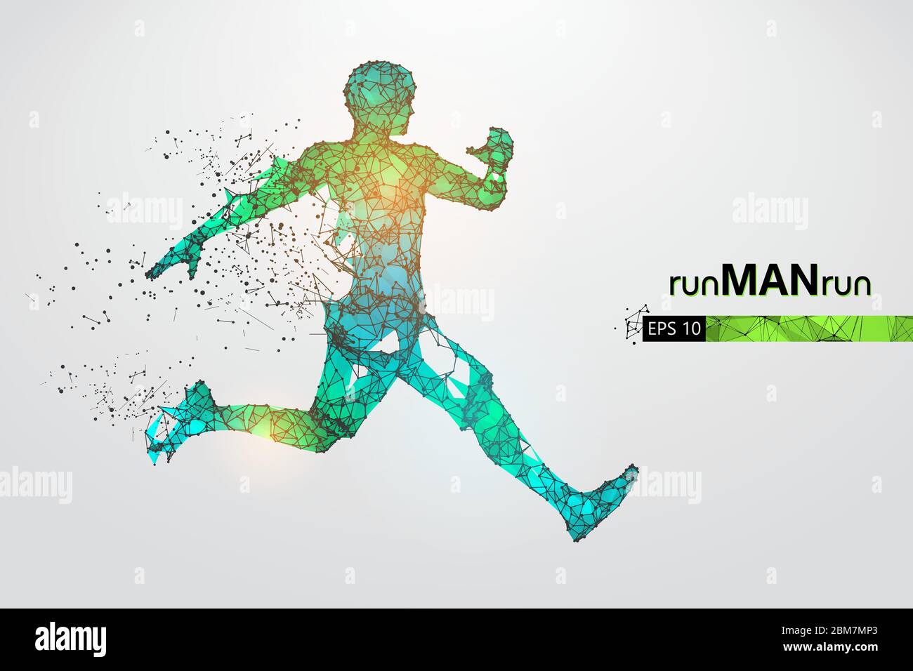 Abstract silhouette of a wireframe running athlete, man on the white ...