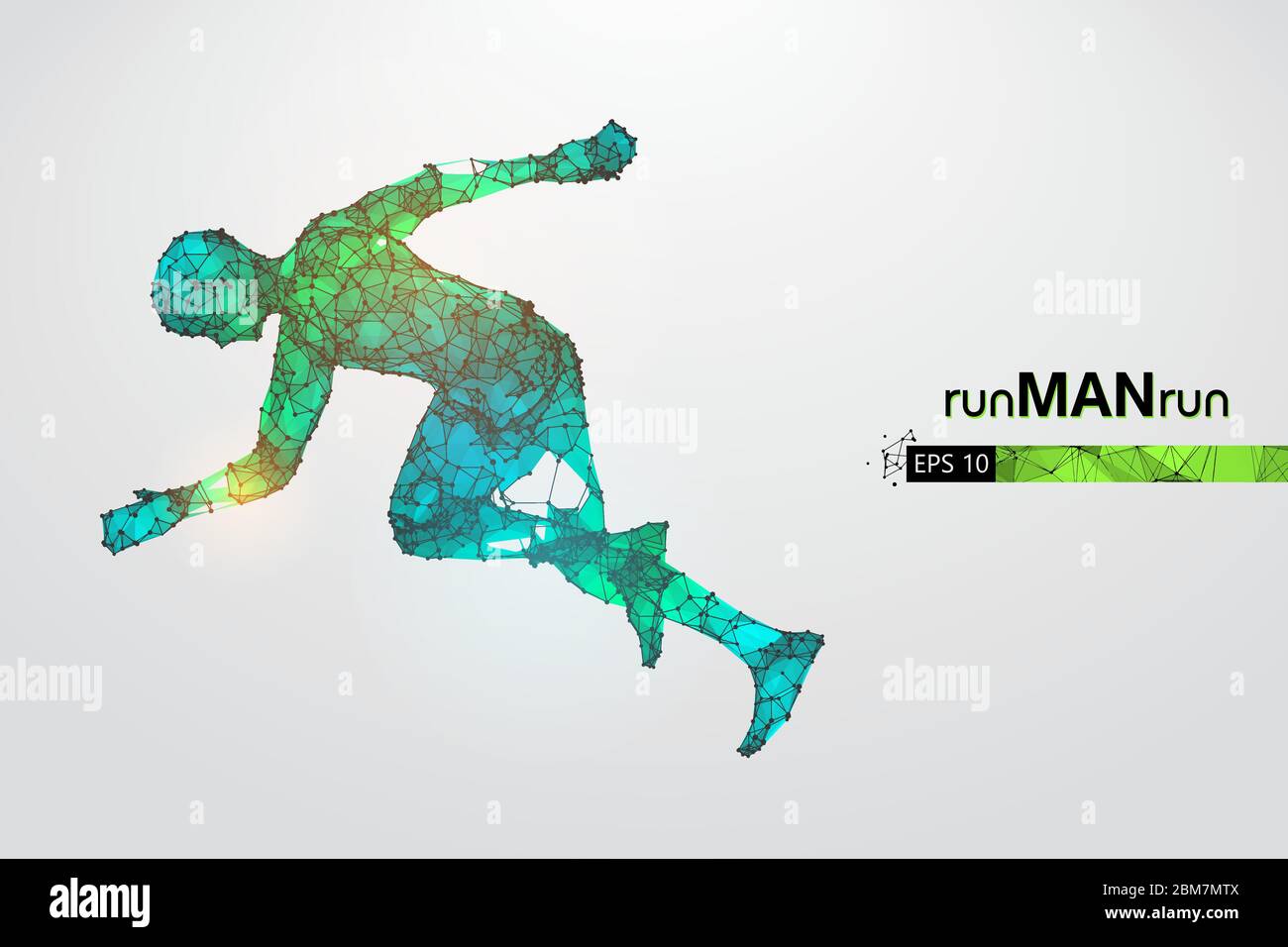 Abstract silhouette of a wireframe running athlete, man on the white ...