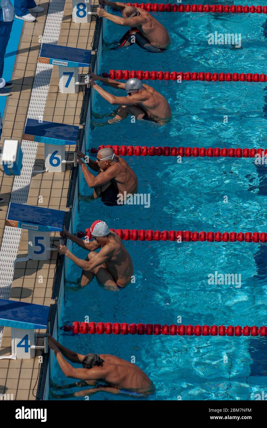 Start of the Men's 100 metre backstroke heat #4 at the 2004 Olympic ...