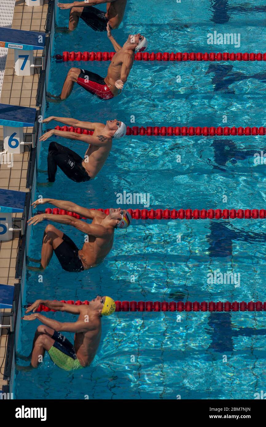 Start of the Men's 100 metre backstroke heat #5 at the 2004 Olympic ...