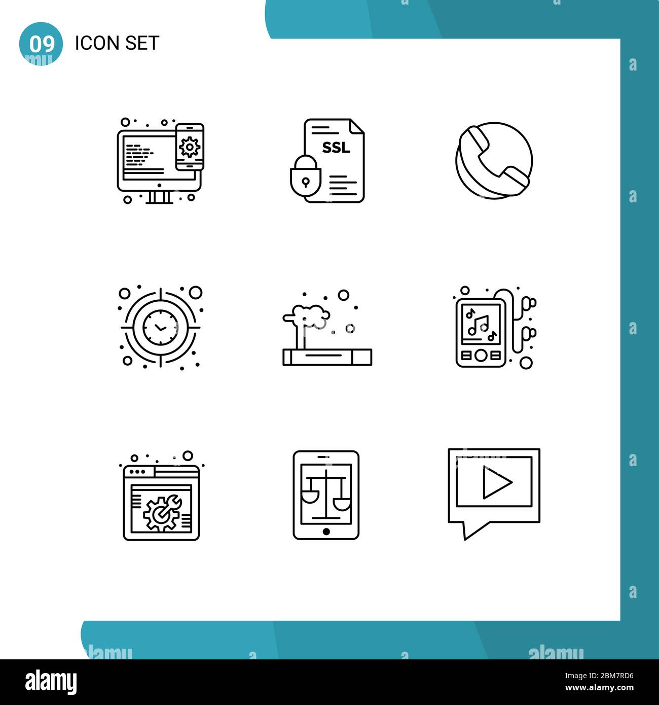 Outline Pack of 9 Universal Symbols of gas, time, ssl, target, clock ...