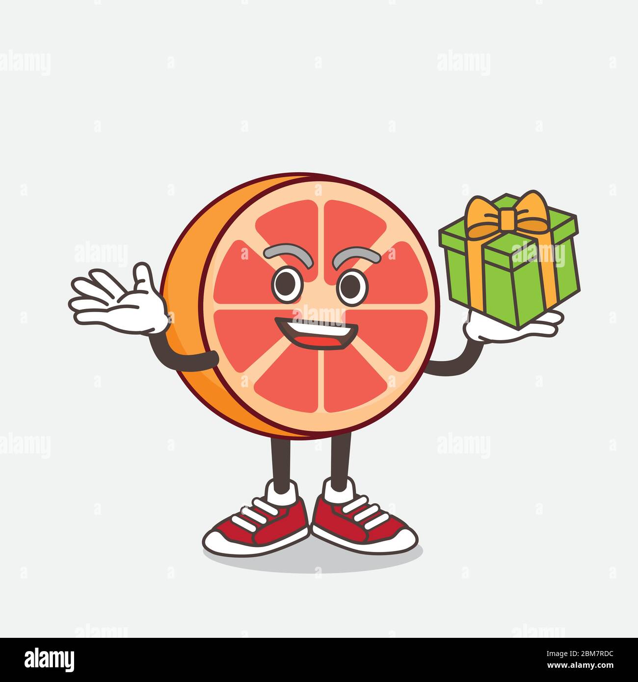 An illustration of Grapefruit cartoon mascot character with a box of ...