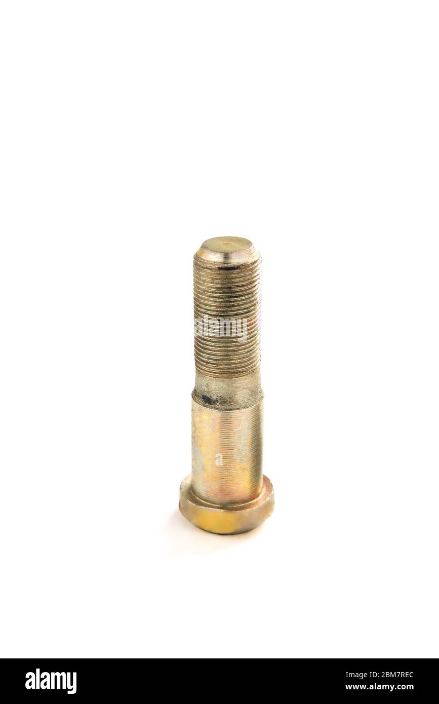 yellow galvanized bolt on a white background close-up Stock Photo - Alamy