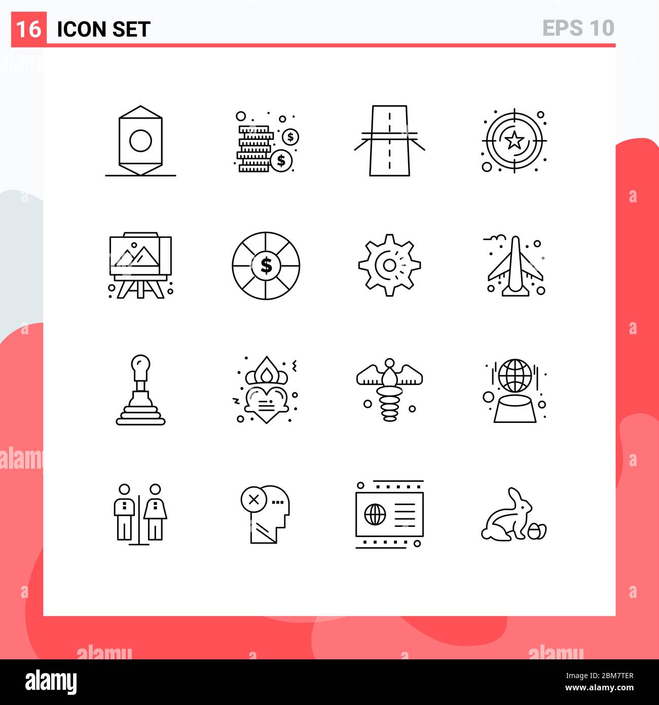 Set of 16 Modern UI Icons Symbols Signs for art board, value, construction, star, rating ...
