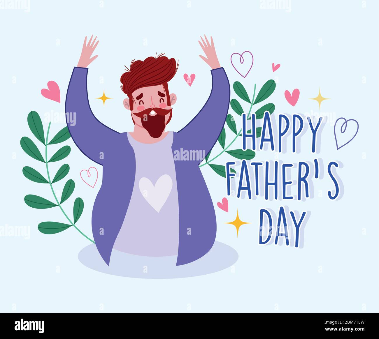 happy fathers day, dad with beard cartoon flowers decoration card ...