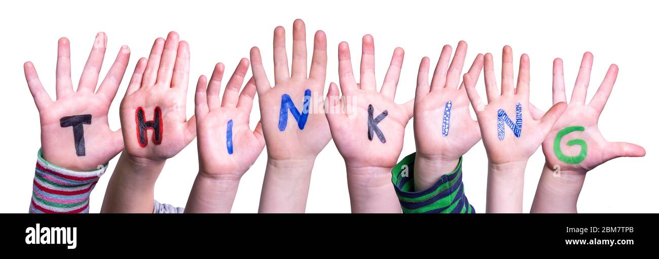 Children Hands Building Word Thinking, Isolated Background Stock Photo ...