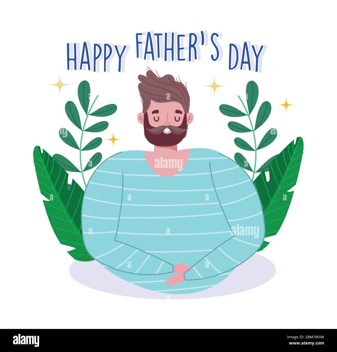 happy fathers day, dad male character with beard foliage decoration ...