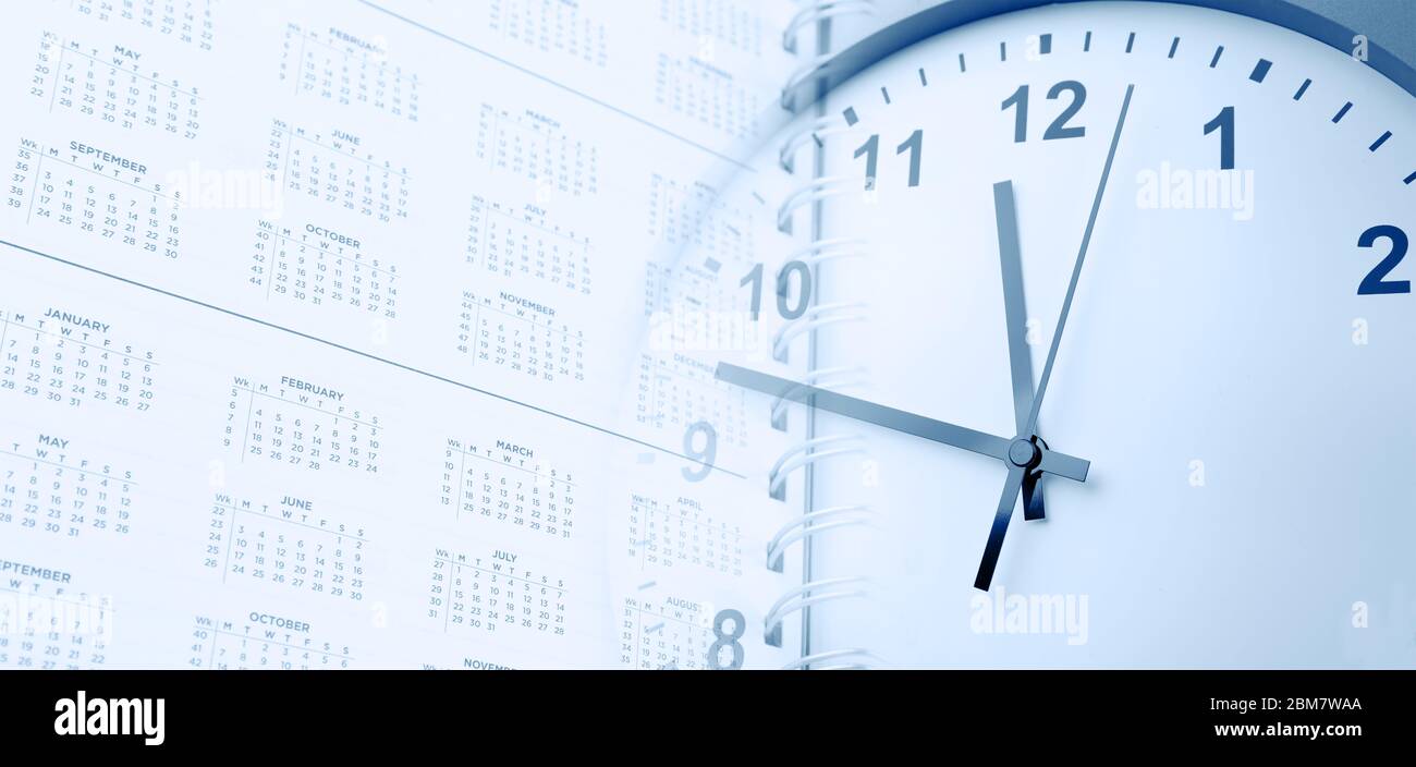 Clock face and calendar composite Stock Photo - Alamy