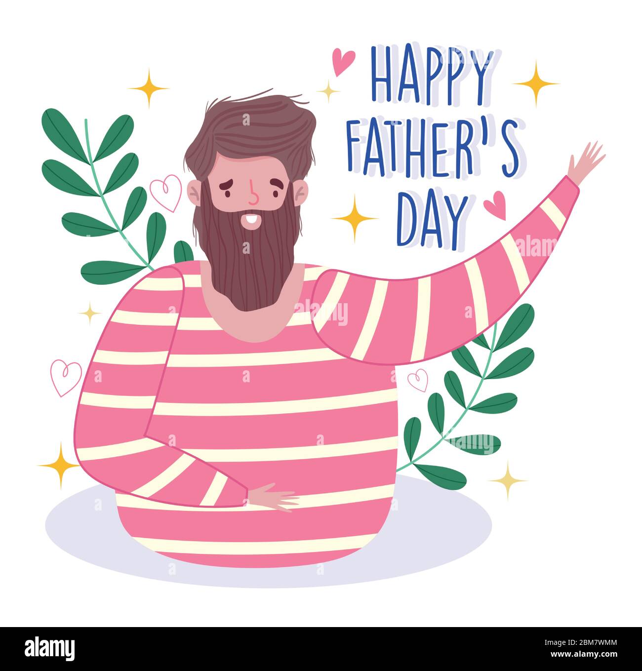 happy fathers day, beard man dad cartoon floral hearts decoration ...