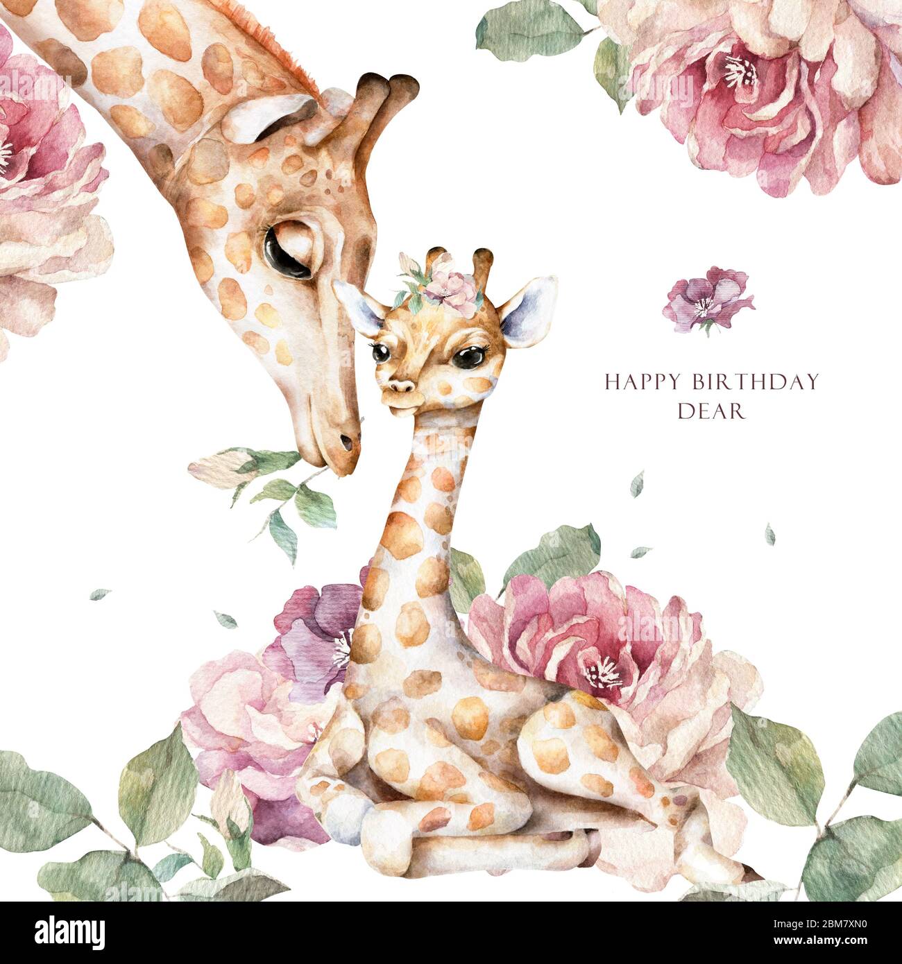 Mom And Baby Giraffe Cartoon