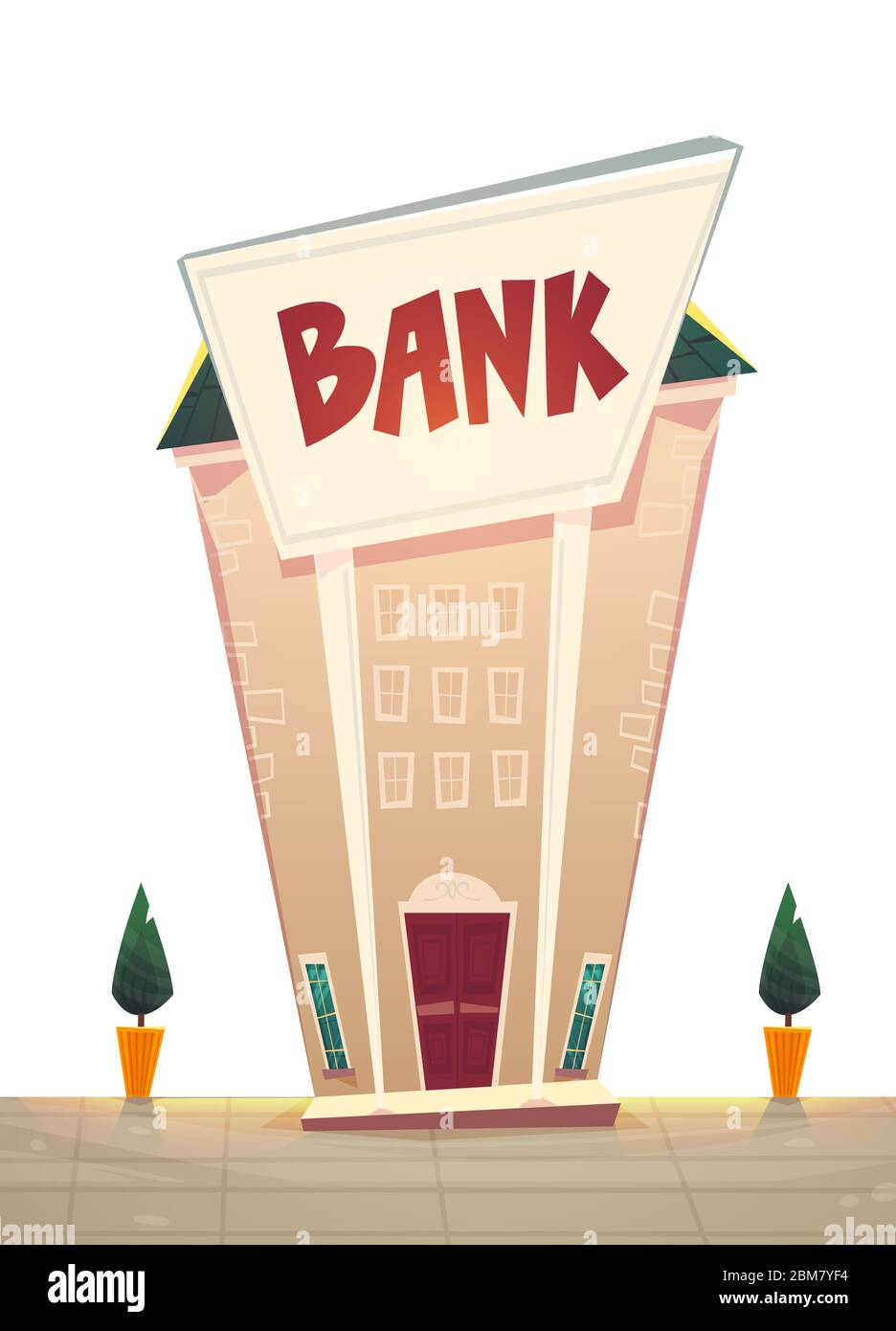 cartoon bank branch at city street illustration . happy financial ...