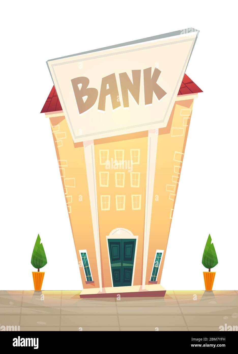 cartoon bank branch at city street illustration . happy financial ...