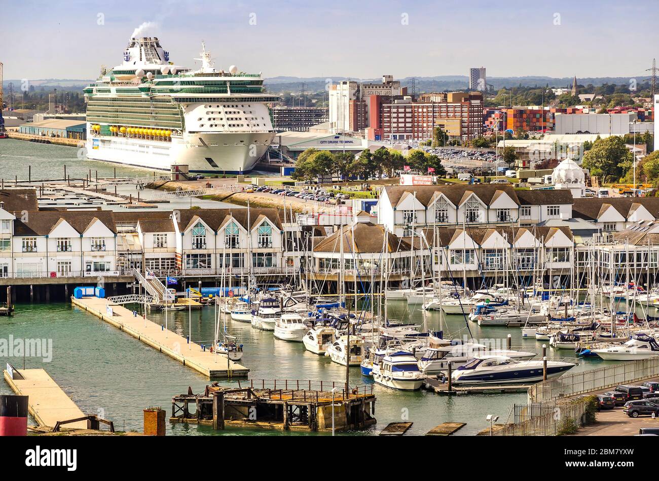 SOUTHAMPTON, UK – AUG. 30, 2019: Aerial view of The Port of Southampton ...