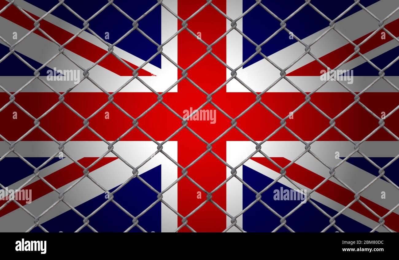Great Britain flag with metal chainlink fence Stock Photo - Alamy