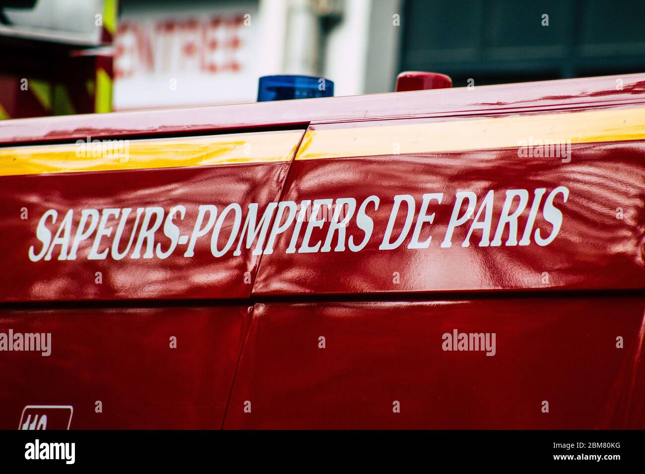 Paris France May 25, 2019 View of French fire engine parked in the ...