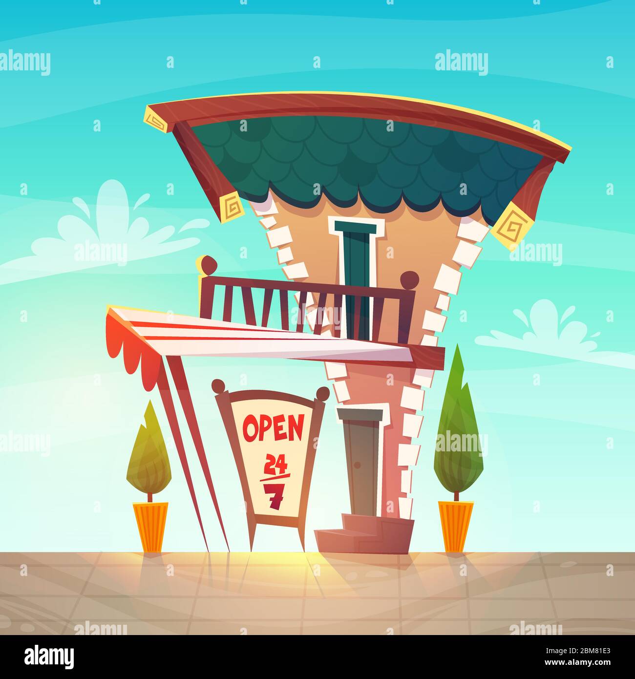 cafe restaurant or shop cartoon style medieval roof tavern with white ...