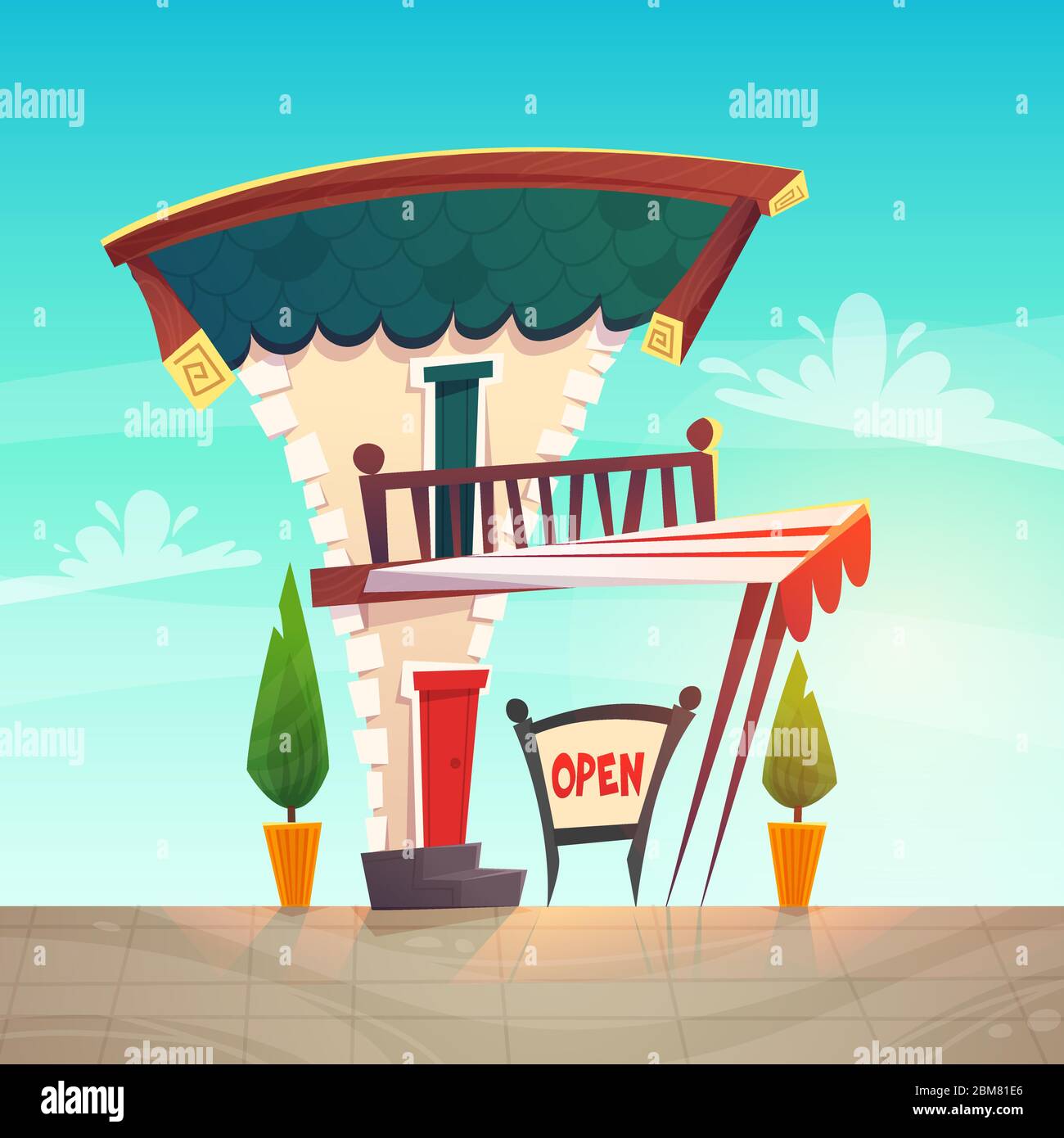 cafe restaurant or shop cartoon style medieval roof tavern with white ...