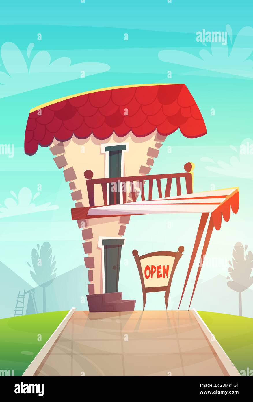 cafe restaurant or shop cartoon style medieval roof tavern with white ...