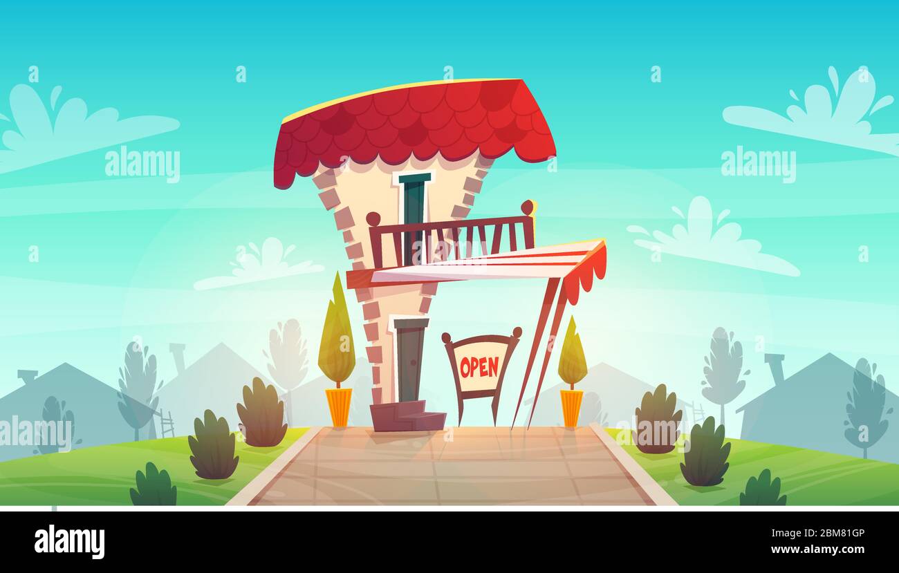 cafe restaurant or shop cartoon style medieval roof tavern with white ...