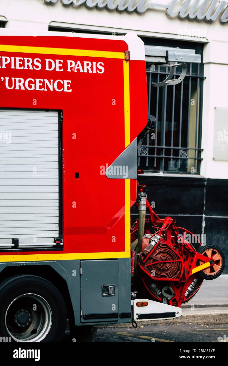 Paris France May 25, 2019 View of French fire engine parked in the ...