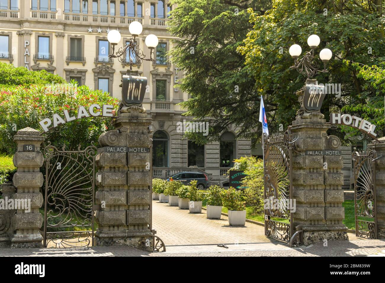 COMO, ITALY - JUNE 2019: Entrance to the Palace Hotel in Como on Lake ...