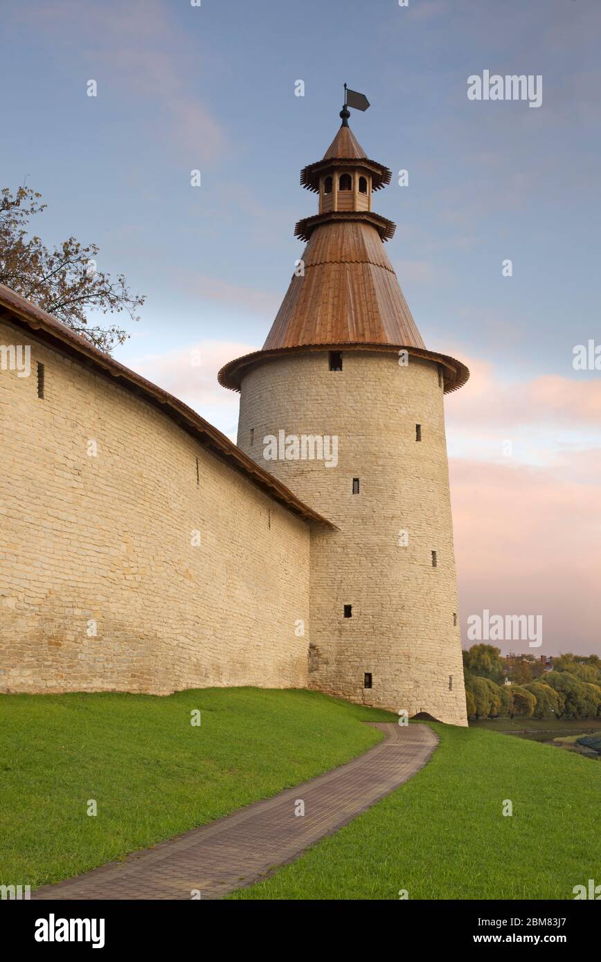 Tall tower of Pskov fortress. Russia Stock Photo - Alamy