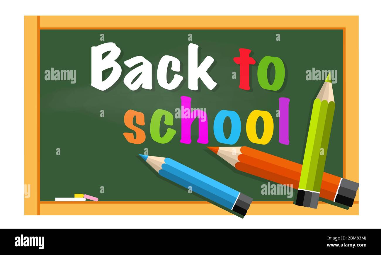 Back to school written on chalkboard with pencils vector illustration ...