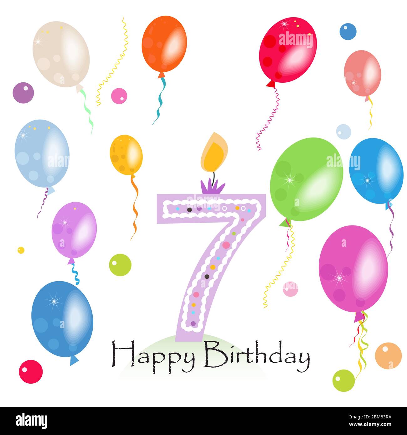 Happy seventh birthday candle vector with colorful confetti and ...