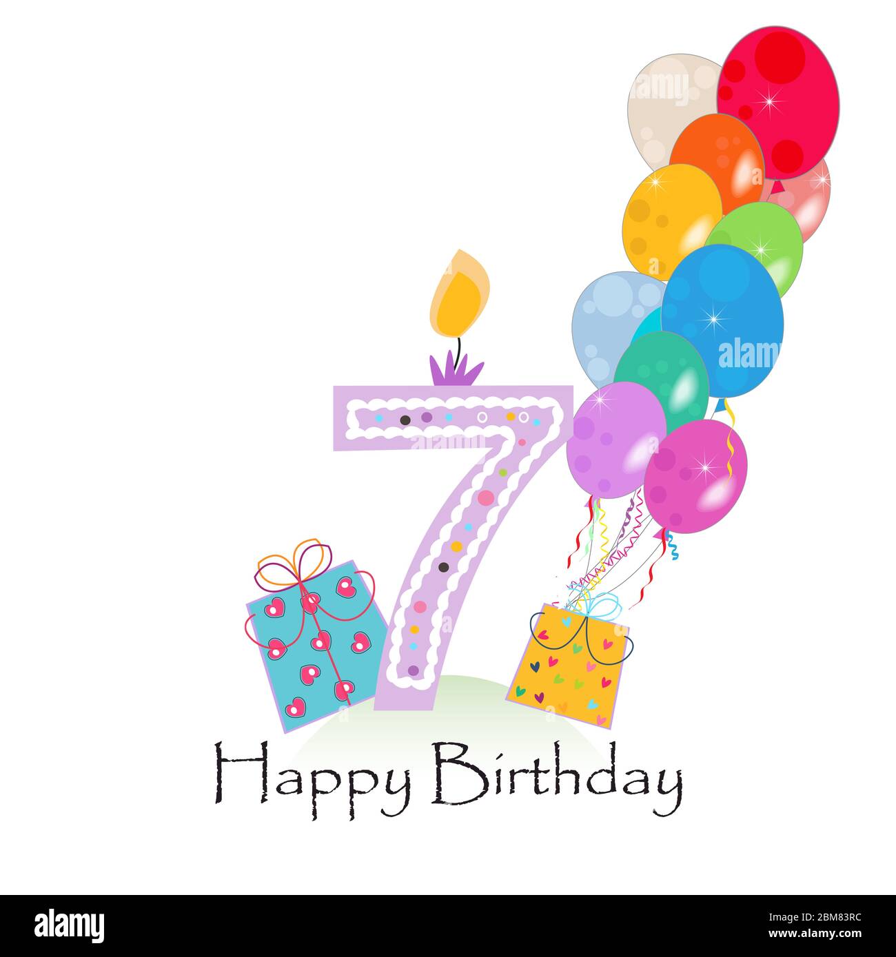 Happy seventh birthday candle vector with colorful confetti and ...