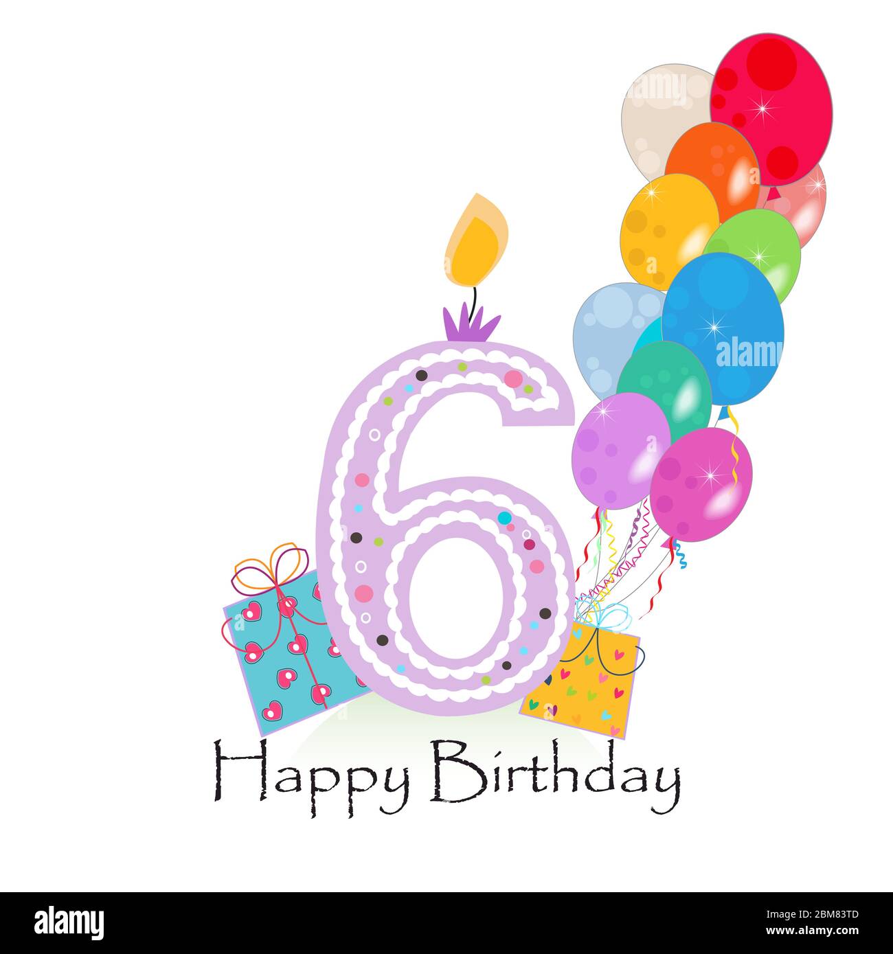 Happy sixth birthday candle vector with colorful confetti and balloons ...
