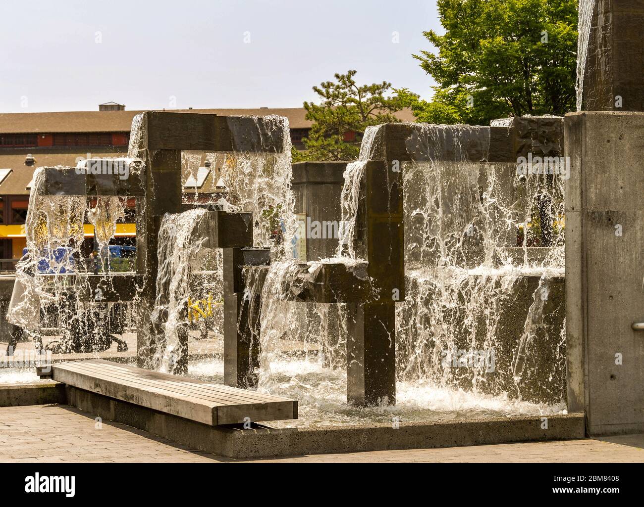 SEATTLE, WASHINGTON STATE, USA - JUNE 2018: Large water feature on the ...