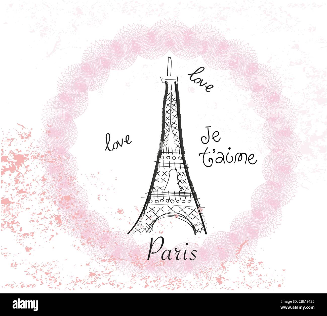 Eiffel tower border. Poster design paris, jet'aime, love hand drawn ...